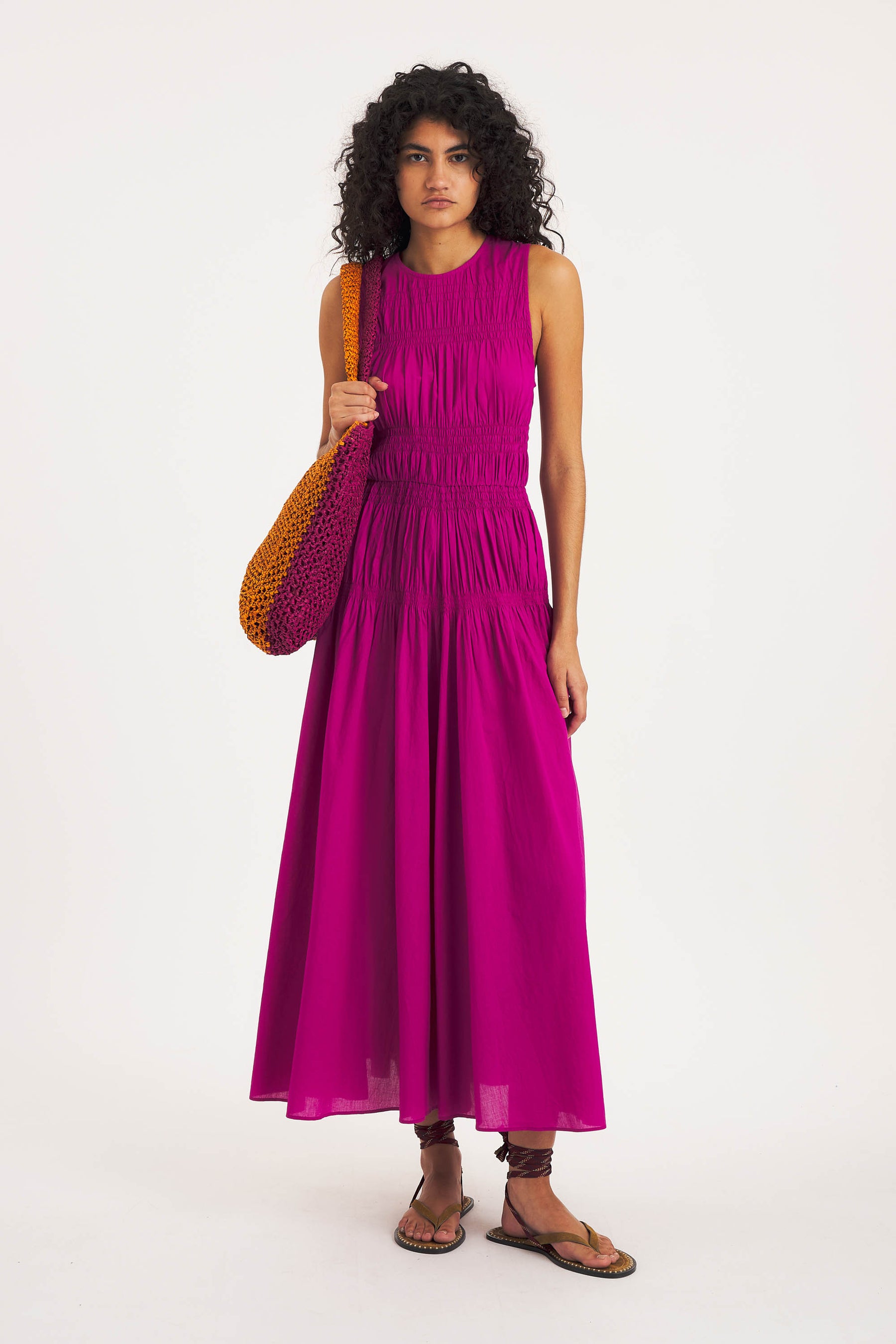 Robe Maxi Caroline – Voile de Coton & Fuchsia Froissé | Antik Batik