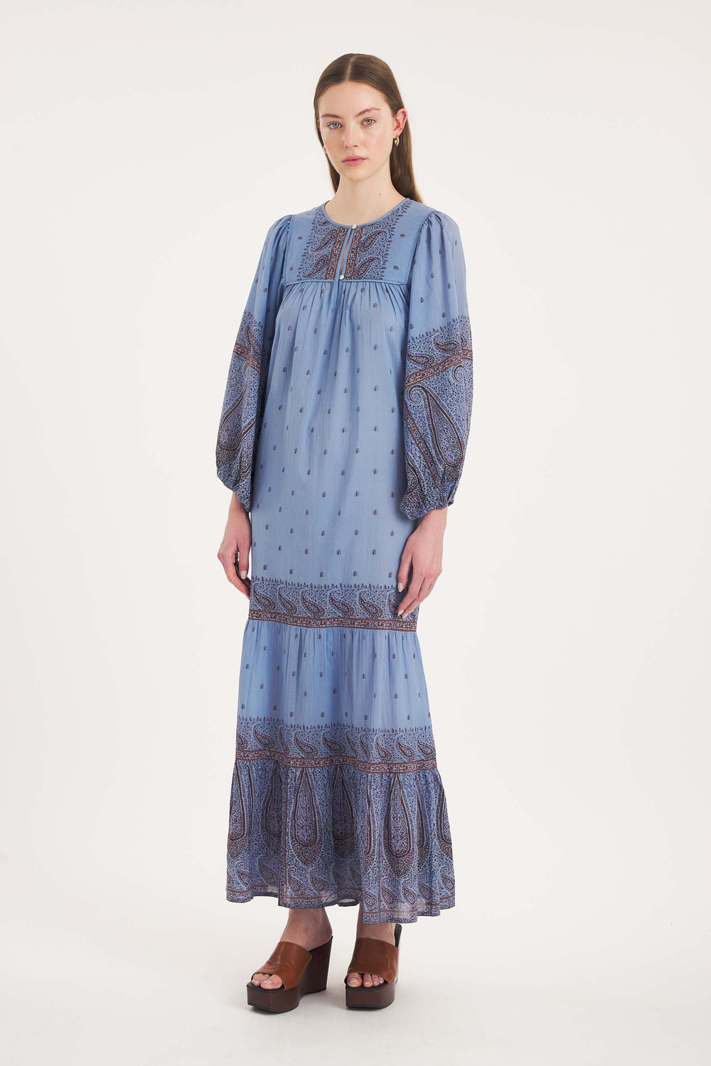 Johri Maxi Dress – Cotton Voile & Paisley Blue | Antik Batik