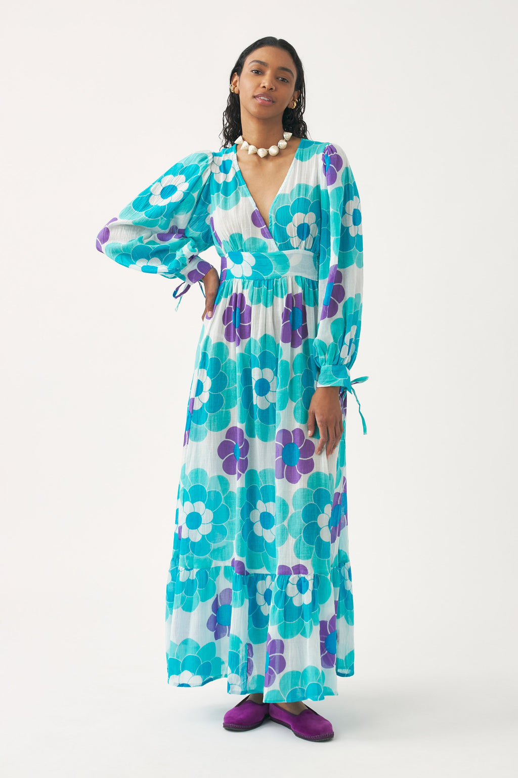 Blue cotton gauze fluid maxi dress | Sixties fluid dress | ANTIK BATIK